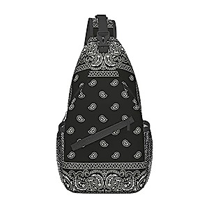 Bandana Black Paisley Bandana Chest Bag Sling Crossbody Backpack Cycling Traveling Hiking Daypack for Men Women