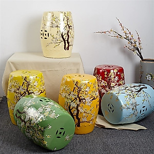 ANNESA Garden Decorative Stool, Ceramic Circular Glazed Pattern is Suitable for Garden, Courtyard, Lawn Drum Stool