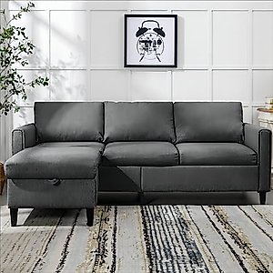CECER Convertible Sectional Sofa Couch Set 3 Seat L Shaped Sofa Couch with Flexible Storage Ottoman Chaise Modern Modular Sleeper Couches for Living Room Apartment Office - Dark Grey