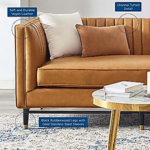 Modway Devote Channel Tufted Vegan Leather, Loveseat, Tan