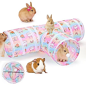 Bunny Tunnel 3 Way Rabbit Tunnel Collapsible Bunny Hideout Small Animal Activity Tunnel Toys for Rabbits Bunny Guinea Pigs Chinchilla Kitty
