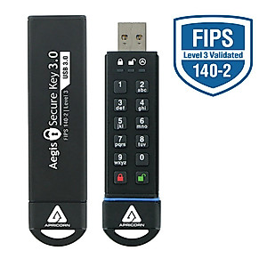 Apricorn 120GB Aegis Secure Key FIPS 140-2 Level 3 Validated 256-bit Encryption USB 3.0 Flash Drive (ASK3-120GB)