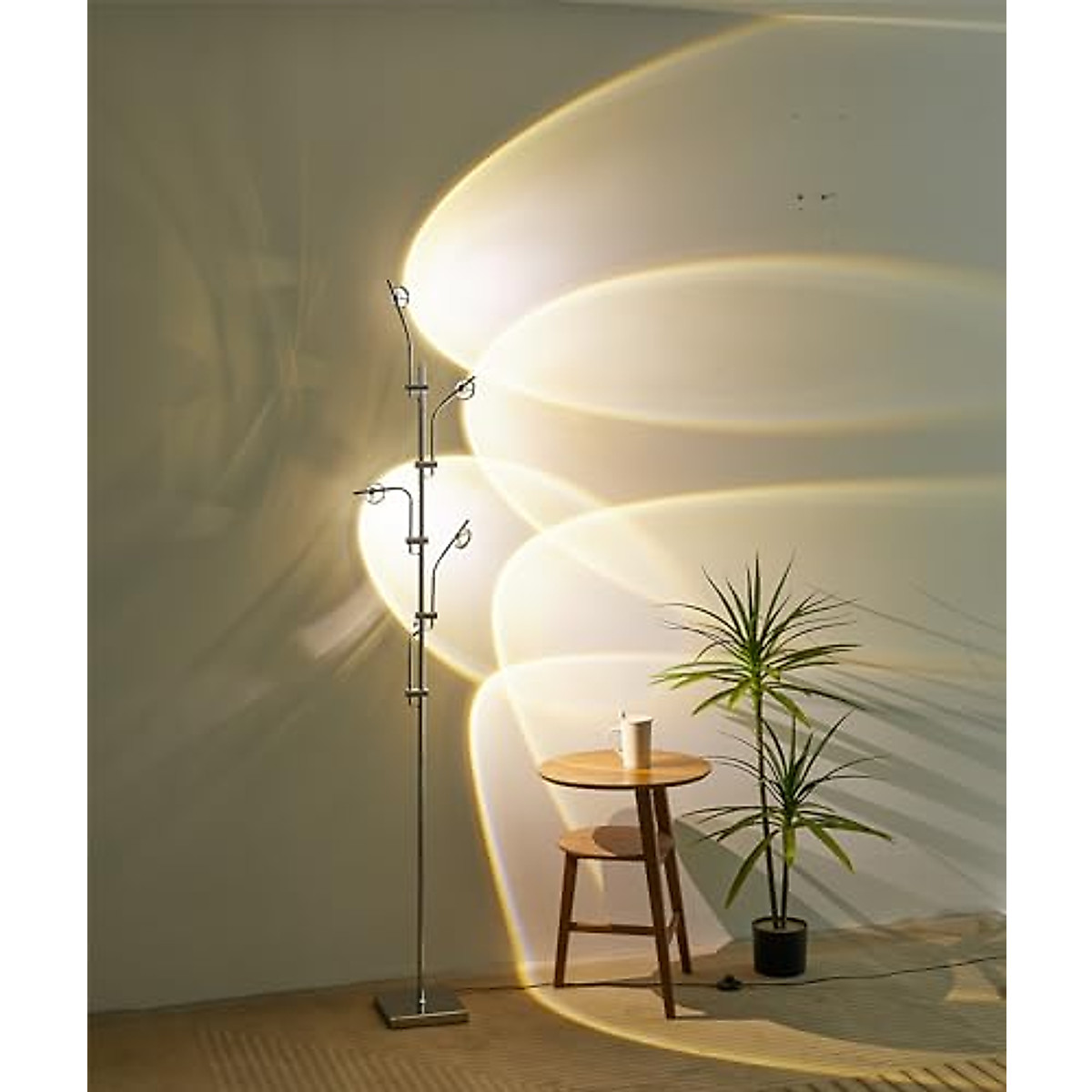 Kardleen Sunset Floor lamp 68in Modern Floor lamp for Living Room，LED Five Head Halo Projector Adjustable Chrome Floor Lamp， Mood Light Ambient Decor Lighting for Bedroom Corner Standing lamp
