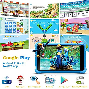 qunyiCO 7 inch Kids Tablet 32GB Android 11 WiFi Camera Bluetooth 2GB RAM HD Touch Screen 1024x600 Kid-Proof Case Parental Control Learning App on Google Certified Playstore Blue