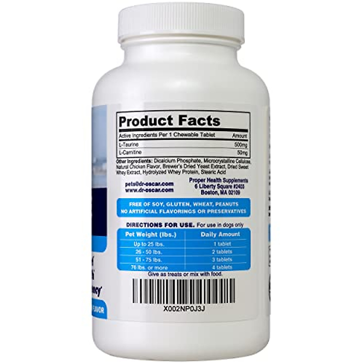 Taurine Supplement for Dogs, Meets RDA of 500 mg per 25lbs Weight Unlike Most Competitors, 120ct, Vet Endorsed for Enlarged Heart (DCM), Congestive Heart Failure (CHF) Taurine Deficiency, Heart Murmur