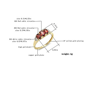 Huanhuan Red Three Oval Cz Yelow Gold Plated Elegant Wedding Ring for Woman Engagement Ring Teen Girls Fashion Gift Size 8
