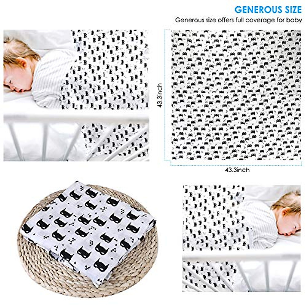 Baby Muslin Swaddle Blanket, Soft Muslin Cotton Swaddle Wrap for Boys or Girls (Bat Man Mask)