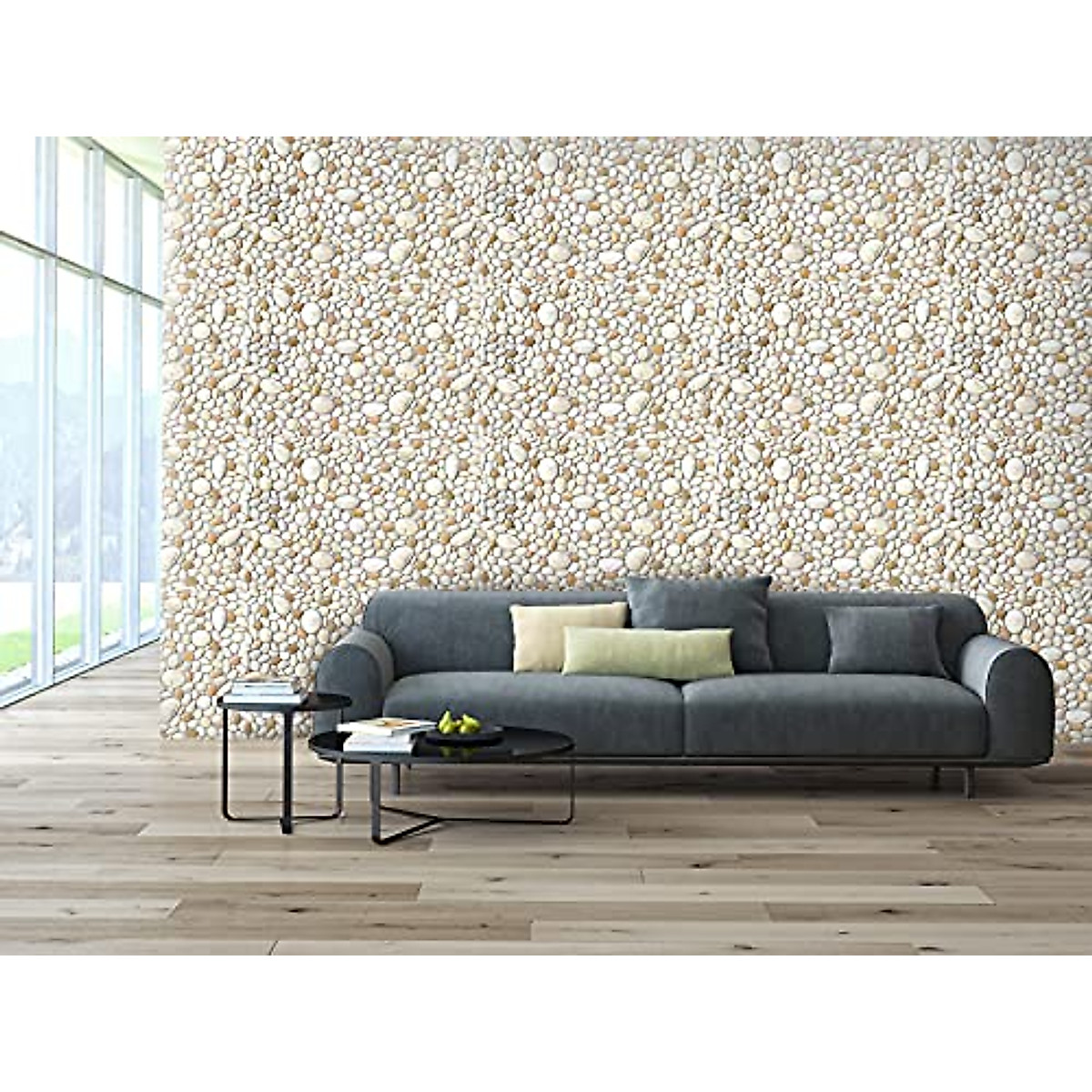 Retro-Art 3D Wall Panels, Pack of 6, Natural Pebble in Beige Sand, PVC, 25.2" x 38.6", Cover 40.53 sq.ft, 242PP