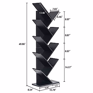 Aroktake Bookshelf, 9-Tier Black Tree Bookshelf, Anti-Tippling Wooden Bookshelves Storage Rack for Home Office, Living Room, Bedroom, Black