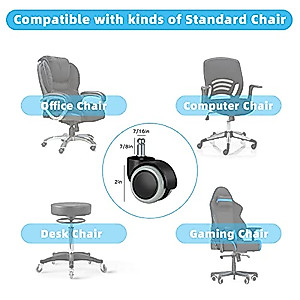 Office Chair Caster Wheels Replacement(Set of 5) for Hardwood Floors and Carpet- Heavy Duty Caster Support up to 1000bls, Office Rubber Chair Wheels,2 inch,Universal Size (Grey)