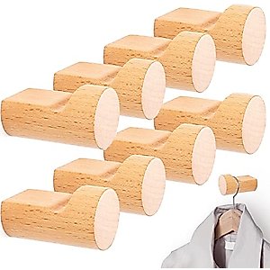 JOOPSHEE 8 Pack Wood Wall Hooks, Coat Hooks for Wall Mounted Extended Wooden Pegs, Rustic Wall Coat Rack Hat Hooks Robe Hook- Bathroom Cloest Entryway Wall Hangers Heavy Duty Hooks