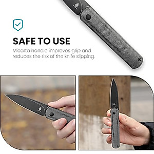 Kizer Feist(XL) Folding Pocket Knife 3.35 Inches 154CM Blade Steel EDC Knife Black Micarta Handle V4499C2