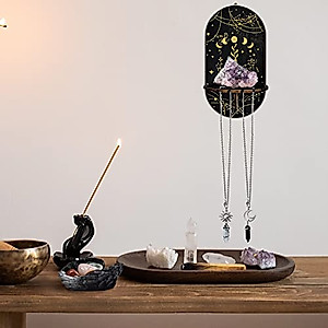 Knana 12PCS Small Crystal Shelf Display and Pendulum Board - Wall Mounted Shelf Crystal Hanging Display - with Black Angel Wings and Energy Stone for Living Room Bathroom Bedroom Decor