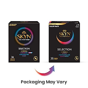 SKYN Selection Non-Latex Condoms - Contains SKYN Elite, Original, Excitation, Extra Lube, Condoms, 36 Count