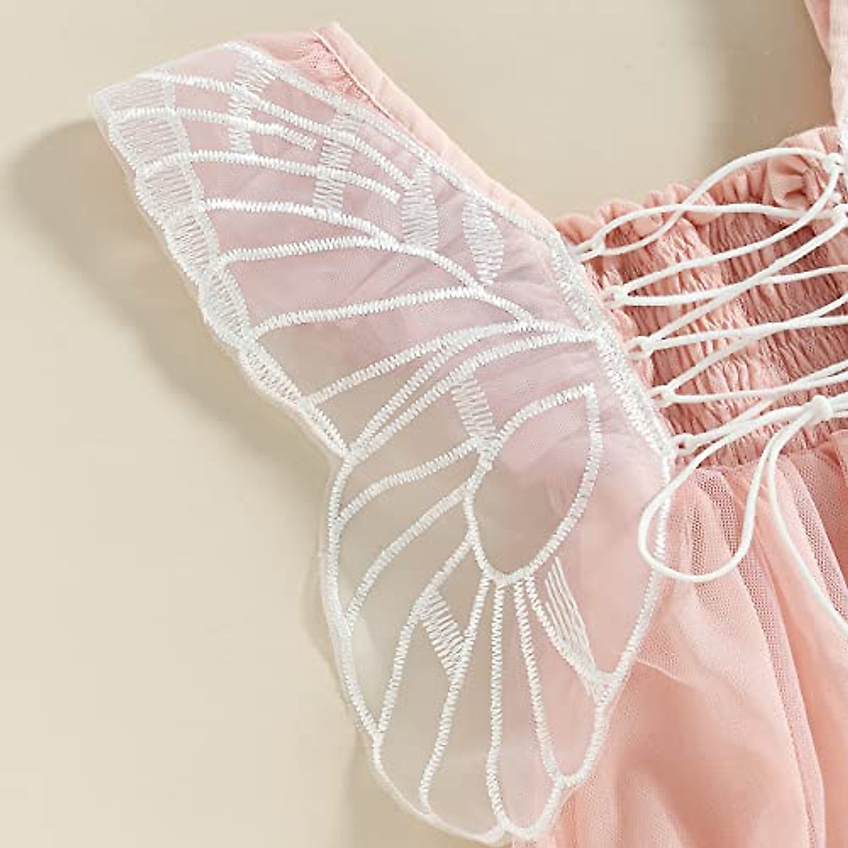 CREAIRY Baby Girl Butterfly Wings Short Sleeve Romper Dress Lace Tulle Tutu Dress Bodysuit Jumpsuit Birthday Summer Outfits (Pink, 9-12 Months)