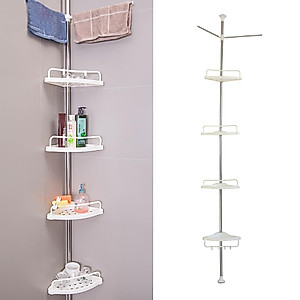 Dodoam 4 Tier Bathroom Corner Shower Rust Proof Telescopic Rod Storage Rack Organizer for Bathtub Shampoo Storage, 43 to 122 Inch Height