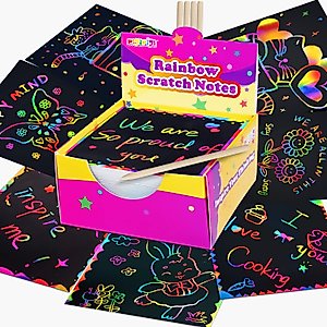 pigipigi Scratch Notes Art for Kids - 125 Mini Rainbow Scratch Paper Sheets with 5 Styluses Magic Scratch Crafts Art Supplies Kit for Girls Boys Toys Easter Games Party Favors Birthday