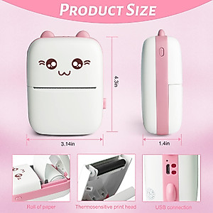 Mini Pocket Printer, Gifts for kids, Portable Thermal Printer for Pictures/Retro-Style Photos/Receipts/Notes/Lists/Label/ Memo/QR Codes, Bluetooth Wireless Smart Printer with Android or iOS APP (PINK)