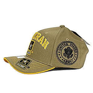 US Army Veteran Hat Army Military Official Licensed Adjustable Baseball Cap (Khaki Beige - Star Brim)