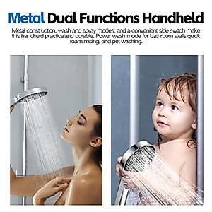 Shower Head,8”Rain Shower Head with Handheld Spray Combo with 11'' Angle Adjustable Extension Arm/Flow Regulator/Shower System,High Pressure Rainfall Shower Head Clean Bathroom,Chrome