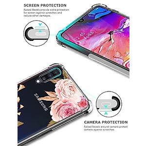 GREATRULY Floral Clear Case for Galaxy A70 for Women Girls,Pretty Phone Case for Samsung Galaxy A70 (2019),Flower Design Transparent Slim Soft Drop Proof TPU Bumper Cushion Silicone Cover Shell,FL-K