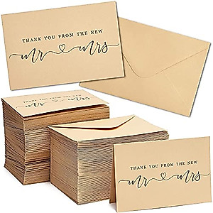 Paper Junkie Kraft Wedding Thank You Greeting Cards with Brown Envelopes (4 x 6 In, 120 Pack)