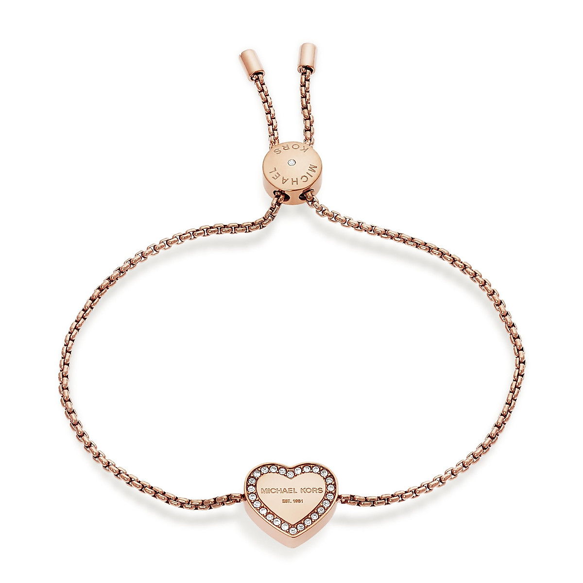 Michael Kors Stainless Steel and Pavé Crystal Heart Chain Bracelet for Women, Color: Rose Gold (Model: MKJ5391791)