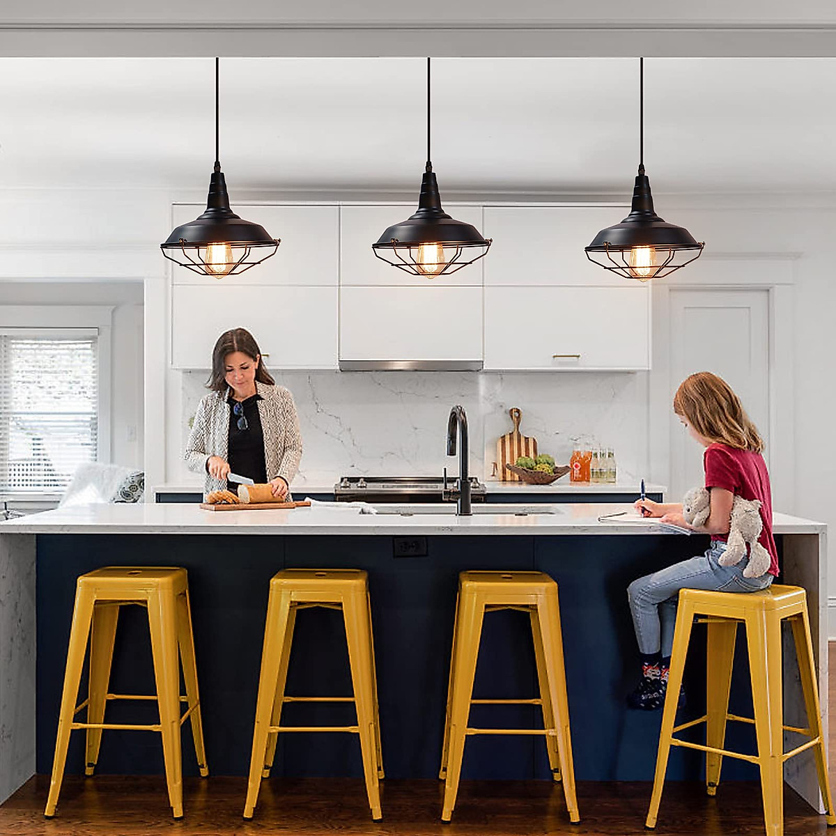 SESIMENT Farmhouse Pendant Light, Black Pendant Light, Industrial Pendant Light, Kitchen Pendant Light, Pendant Lights Kitchen Island,Island Pendant Lights for Kitchen,Bedroom, Living Room