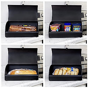 AuldHome Farmhouse Black Bread Box; Retro Vintage Style Enamel Countertop Bread Bin