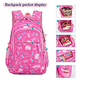 YJMKOI 3PCS Cat print Backpack for Girls 3 in 1 Cute bow print Primary Schoolbag Sets Middle Girl Bookbag with Lunch Box