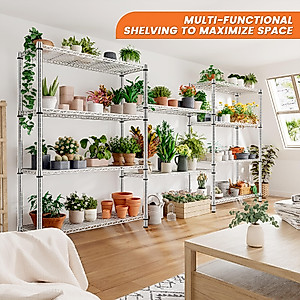 REIBII 5 Tier Wire Shelving,Storage Shelves Metal Shelves for Storage Loads 1200LBS,Adjustable Garage Shelving Heavy Duty Metal Shelving Storage Rack for Pantry Kitchen,71''HX35.5''WX14''D,Chrome