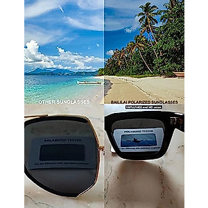 Baililai Small Rectangular Polarized Sunglasses for Men and Women with 100% UV Protection and HD Lens - Model 1404 (Black)