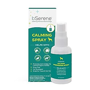 bSerene Pheromone Calming Spray for Dogs Helps Reduce Excessive Barking, Destruction, Stress, and Fear Great for Vet Visits, Boarding, and Targeted Calming, 60mL