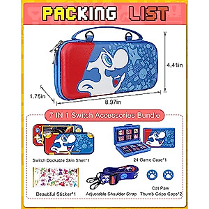 Xinocy for Nintendo Switch Lite 7 in 1 Storage Accessories Kit with Travel Carrying Case+Switch Lite Protective Cover+Game Case Holder+Strap+Sticker+2 Thumb Caps Cute Shell for Boys Kids Girls -Blue