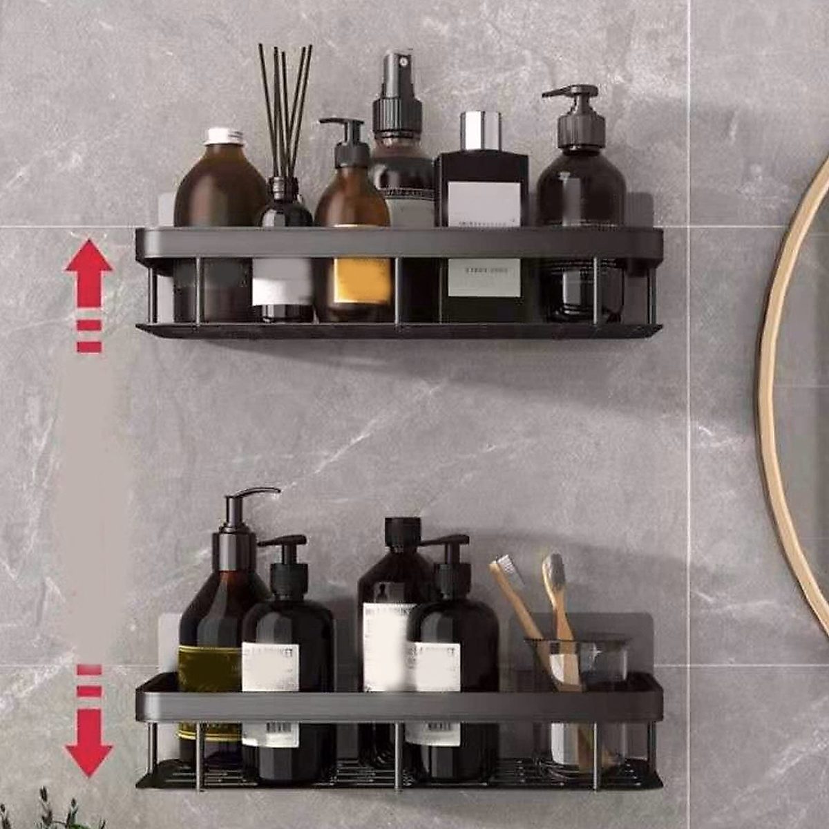 Enforose Single Tier Shower Caddy,Aluminium Rustproof Sticker Installation Shower Shelf,Bathroom Organizer for Inside Shower Rack (Black)