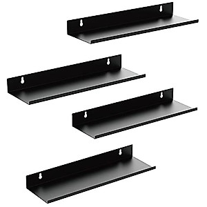 Veckle Bathroom Shelf, Floating Shelves Set of 4, Wall Mounted Modern Rustic Shelf Ledge, Metal Wall Shelve 15 in W x 4.5 in D, Black