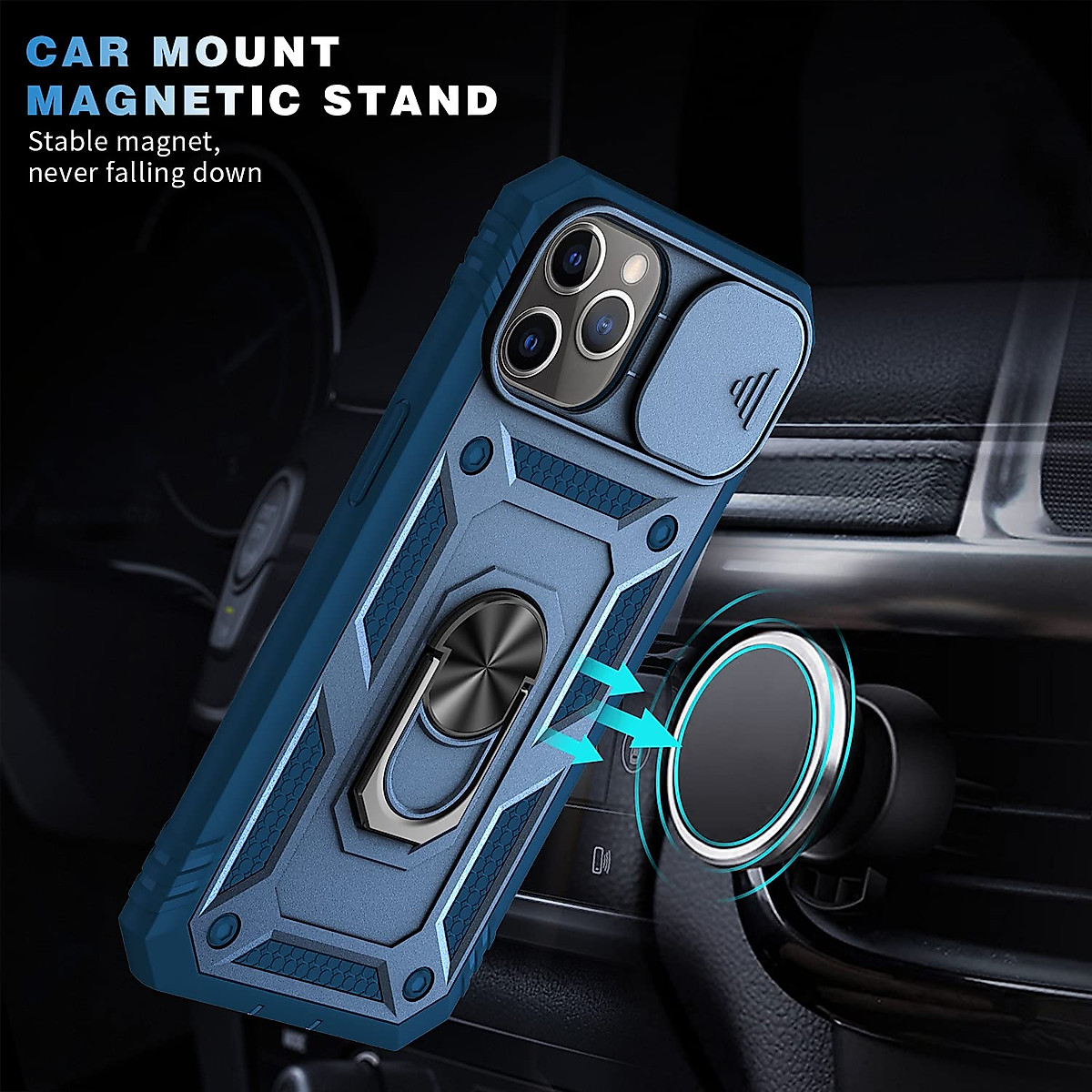 DAWEIXEAU Case for iPhone 11 Pro, Shockproof Impact Resistant with Slide Lens Protective Cover Case for iPhone 11 Pro (5.8 inch) (Blue)