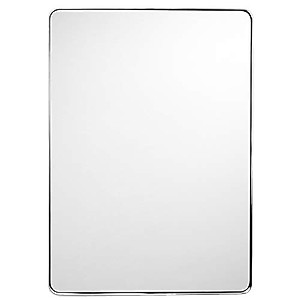 TEHOME 20x30 Black Metal Framed Bathroom Mirror for Wall in Stainless Steel Rounded Rectangular Bathroom Vanity Mirrors Wall Mounted