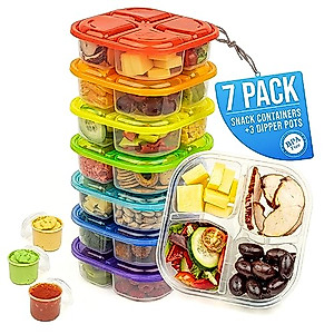 SANOEARTH Snack Containers [7 Packs] Lunch Containers For Kids | Lunchable Container | Snack Containers for Kids | Snack Containers For Adults | 3 Dippers