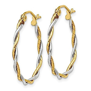 14K Two Tone Gold 1.8mm Twisted Round Hoop Earrings