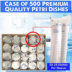 Evviva Sciences Petri Dish 500 Pack – 500 Petri Dishes – 100 X 15mm – Premium Performance – 3 Vents to Reduce Condensation – for Lab Research, Education, & More - W/5 Evviva Transfer Pipettes