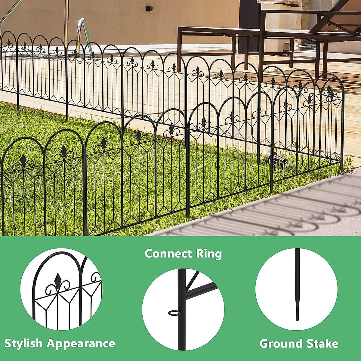 Mingyall Decorative Garden Fence, 10FT x 31.5IN Outdoor Metal Wire Border Panels, Iron Flower Bed Fencing Animal Barrier for Yard, Garden, Landscape Fences for Dogs, Black, 5 PCS
