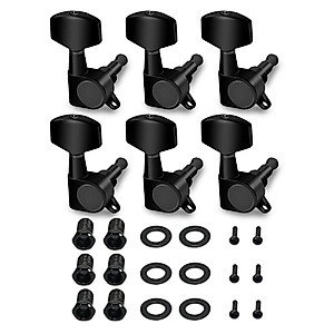 Metallor Sealed String Tuning Pegs Tuning Keys Machines Heads Tuners 6 In Line Right Handed Electric Guitar Acoustic Guitar Parts Replacement Black.