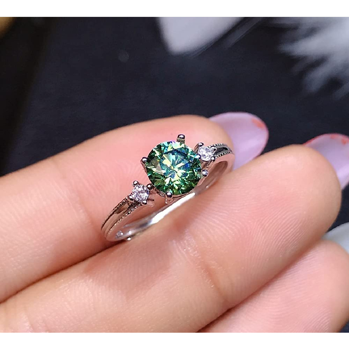 FLYYQMIAO Women's 925 Silver 1 Carat Solitaire Round CZ Wedding Band Birthstone Sapphire Emerald Halo Statement Engagement Classic 4 Prong Adjustable Sing With Opening Ring