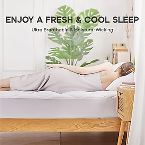 SONIVECotton Mattress Pad, Twin Bedding Cover Quilted Fitted Mattress Protector 8-21" Deep Poket, Breathable Cooling Down Alternative Fill Mattress Topper White,Twin Size