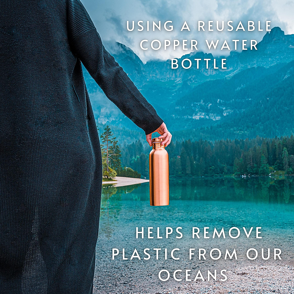 Kosdeg Copper Water Bottle 34oz / 1 Litre - A Handcrafted Leak Proof Ayurvedic Pure Copper Vessel For Drinking- Drink More Water, Lower Your Sugar Intake and Enjoy The Health Benefits Immediately