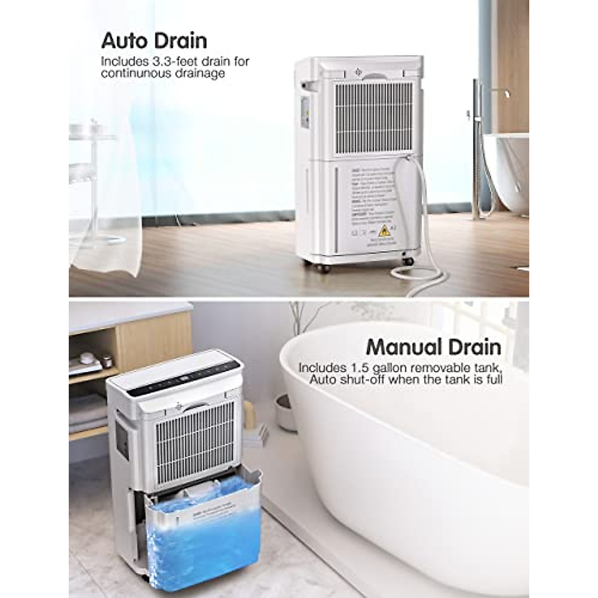 Dehumidifiers for Home and Basement, Grelife 4,500 Sq. Ft 50 Pint Dehumidifier with Drain Hose, 3 Modes, Child Lock, 24H Timer,Defrost,Dry clothes,Easy-to-clean filter,for Large Room, Bedroom,bathroom