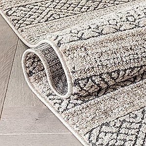 Well Woven Francesca Beige Tribal Geometric Distressed High-Lo Pile Area Rug (6'7" x 9'3")