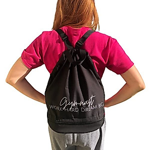 GymnasticsHQ Gymnastics Backpack - Small Work Hard, Dream Big Gymnast Bag (Black)