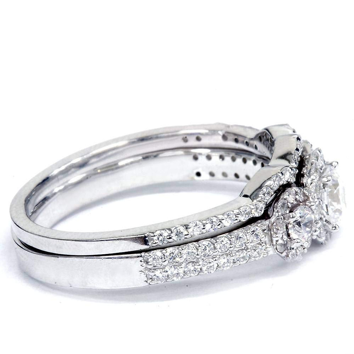 1.00CT 3-Stone Diamond Engagement Wedding Ring Set 10K White Gold - Size 8